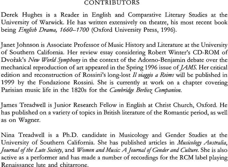 Contributors | Cambridge Opera Journal | Cambridge Core