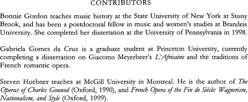 Contributors | Cambridge Opera Journal | Cambridge Core