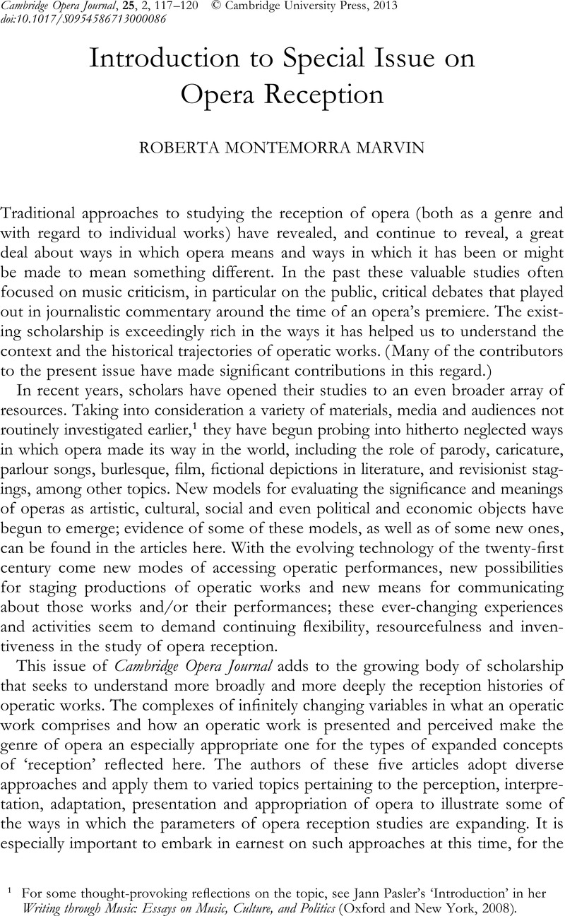 Introduction to Special Issue on Opera Reception | Cambridge Opera ...