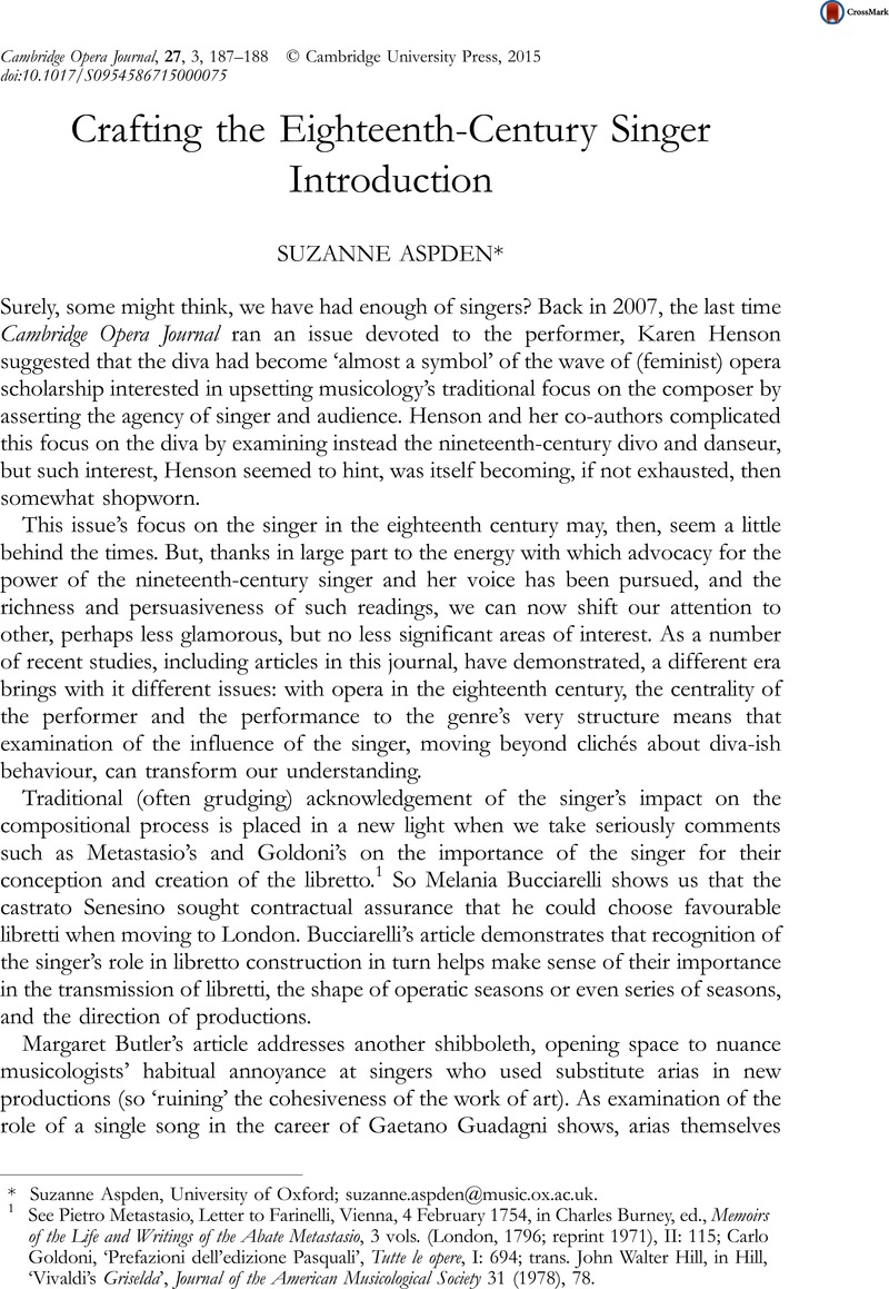 Crafting the Eighteenth-Century Singer Introduction | Cambridge Opera ...