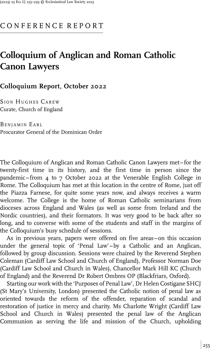 Colloquium of Anglican and Roman Catholic Canon Lawyers ...