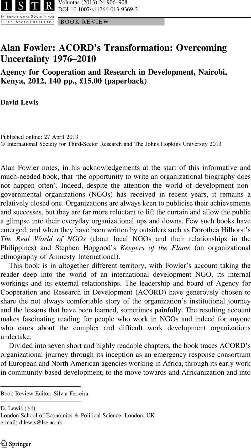 Alan Fowler: ACORD’s Transformation: Overcoming Uncertainty 1976–2010 ...