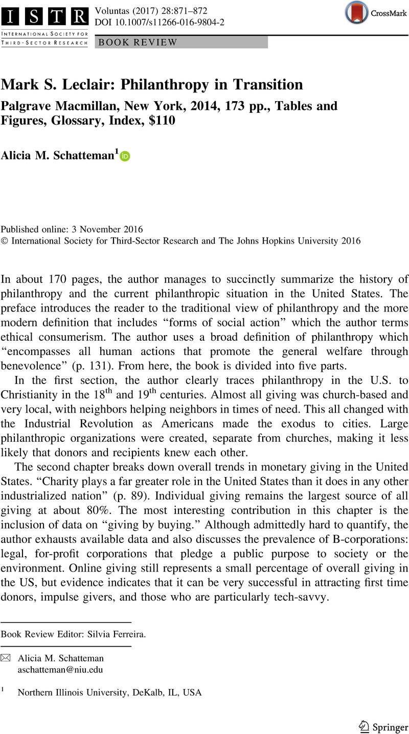 Mark S. Leclair: Philanthropy in Transition, Palgrave Macmillan, New ...