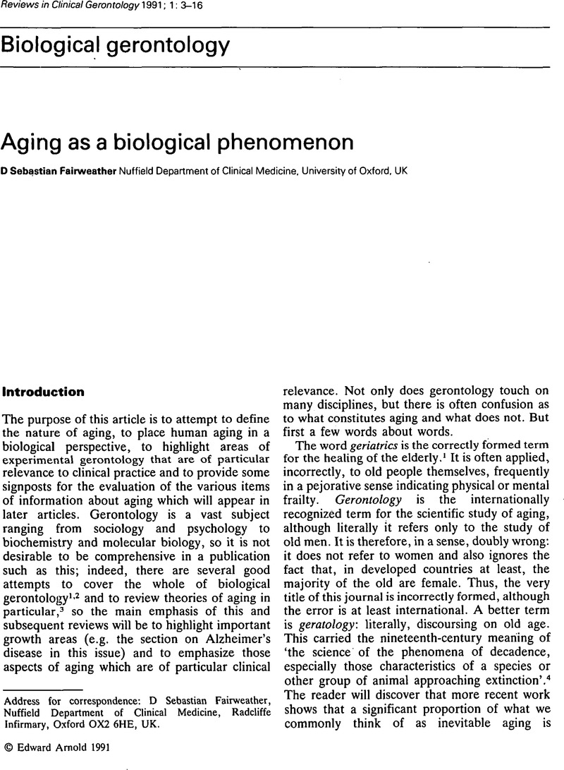 Aging as a biological phenomenon | Reviews in Clinical Gerontology ...