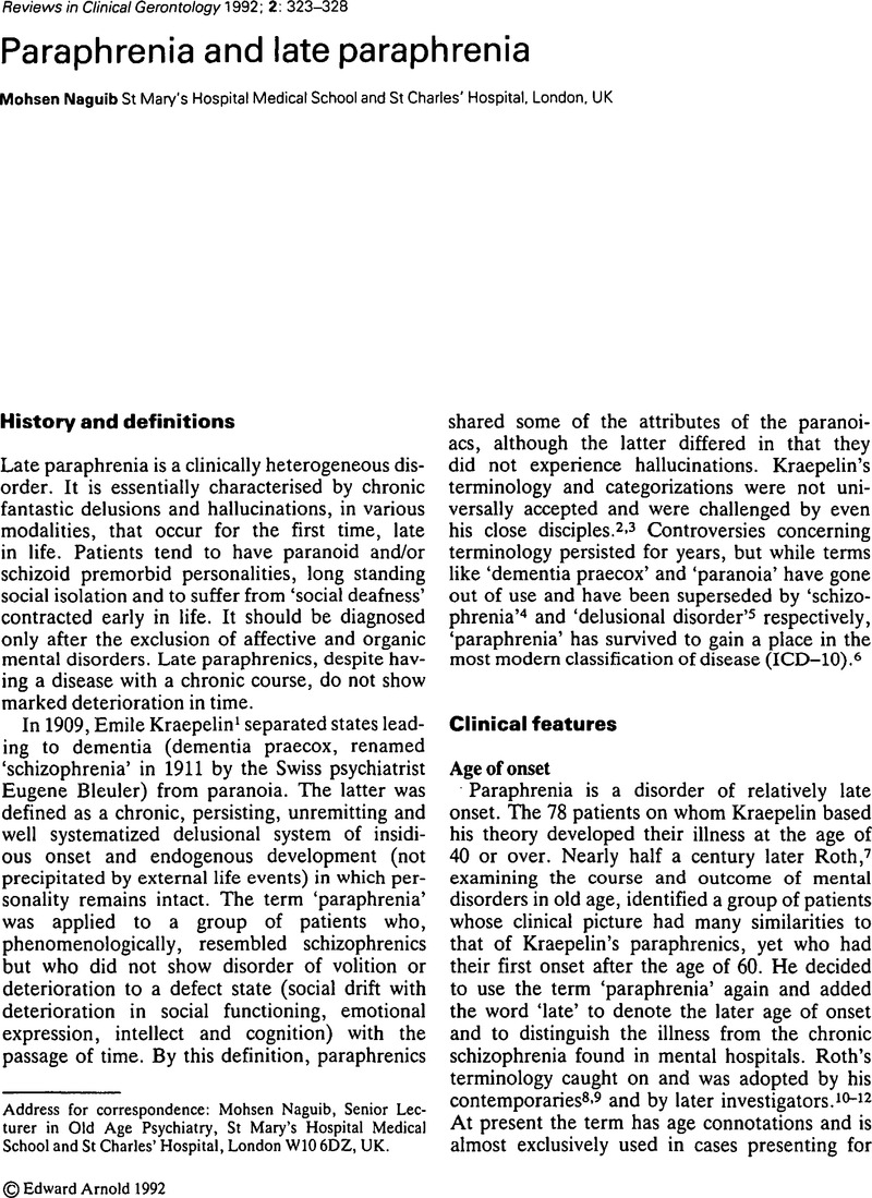 Paraphrenia and late paraphrenia | Reviews in Clinical Gerontology ...