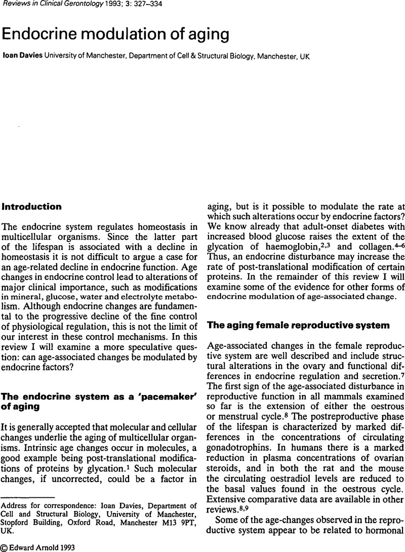 Endocrine modulation of aging | Reviews in Clinical Gerontology ...