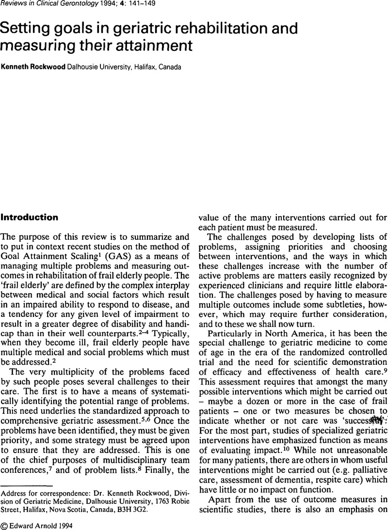 Setting goals in geriatric rehabilitation and measuring their ...