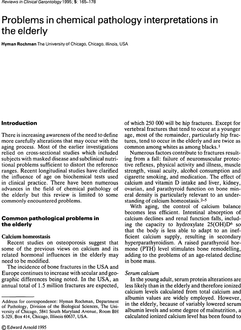 Problems in chemical pathology interpretations in the elderly | Reviews ...