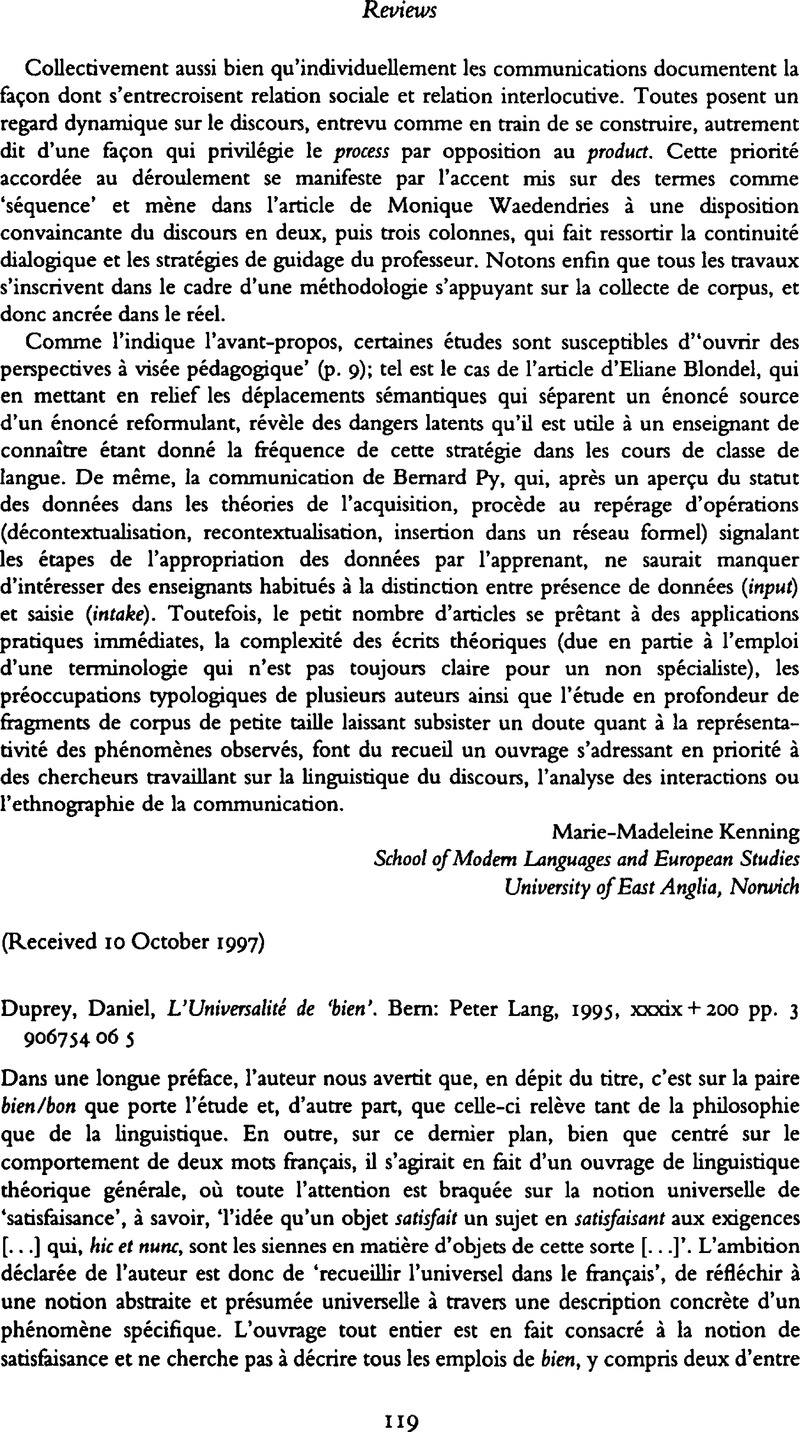 Daniel Duprey, L'Universalité de ‘bien’. Bern: Peter Lang, 1995, xxxix ...