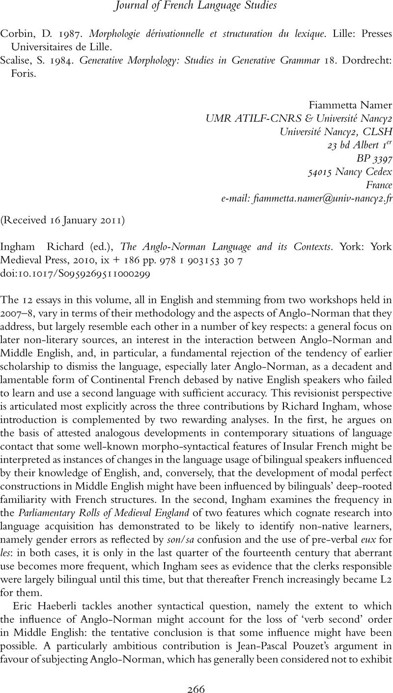 Richard Ingham (ed.), The Anglo-Norman Language and its Contexts. York ...