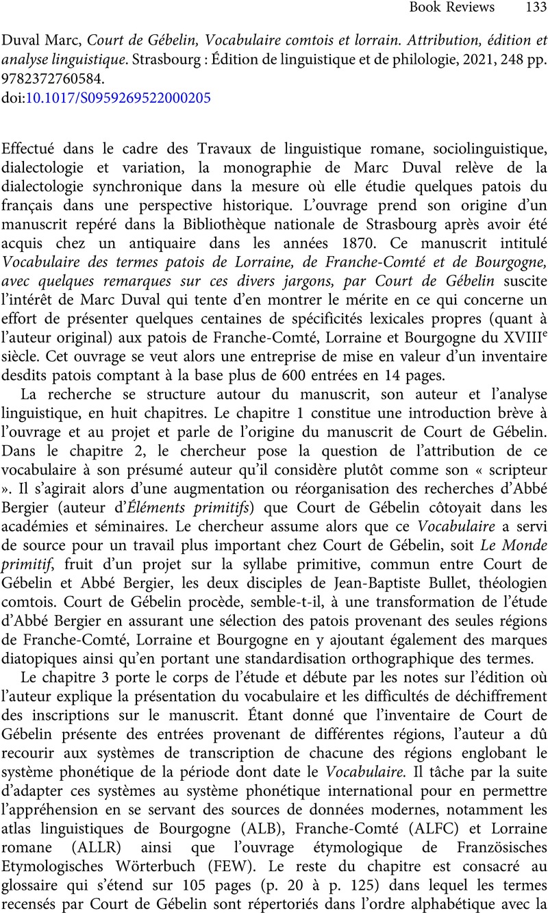 Duval Marc, Court de Gébelin, Vocabulaire comtois et lorrain ...