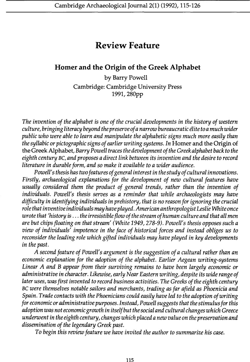 Review Feature | Cambridge Archaeological Journal | Cambridge Core