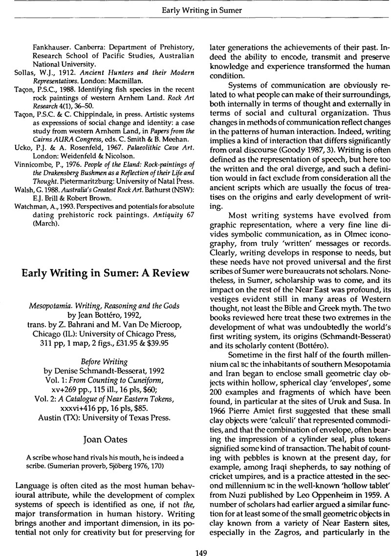 Early Writing in Sumer: A Review | Cambridge Archaeological Journal ...