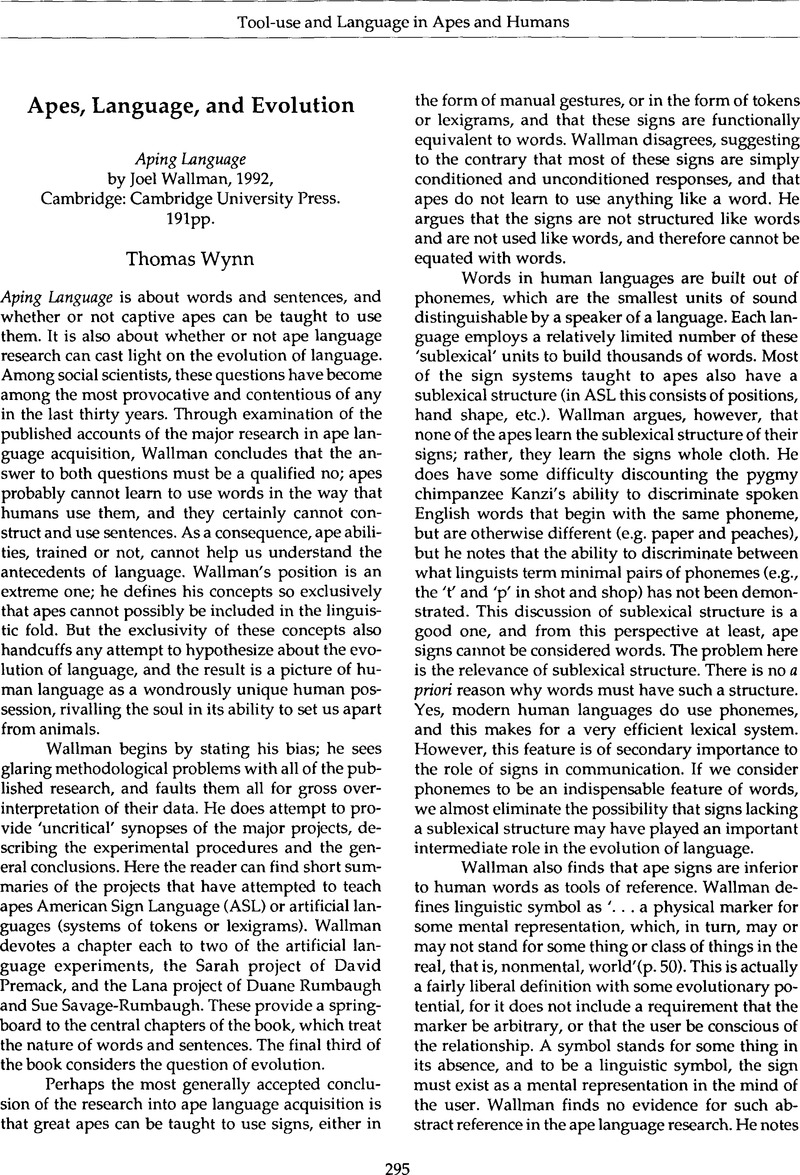 Apes, Language, and Evolution | Cambridge Archaeological Journal ...