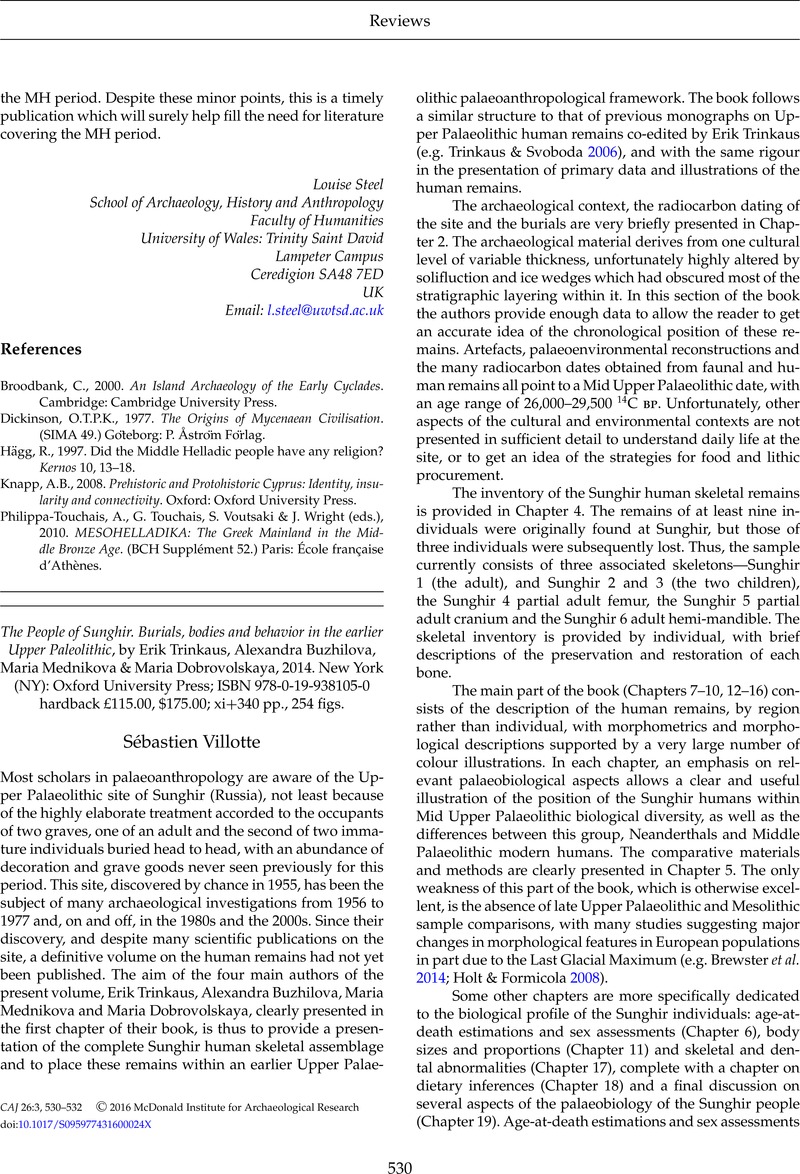 The People of Sunghir. Burials, bodies and behavior in the earlier ...