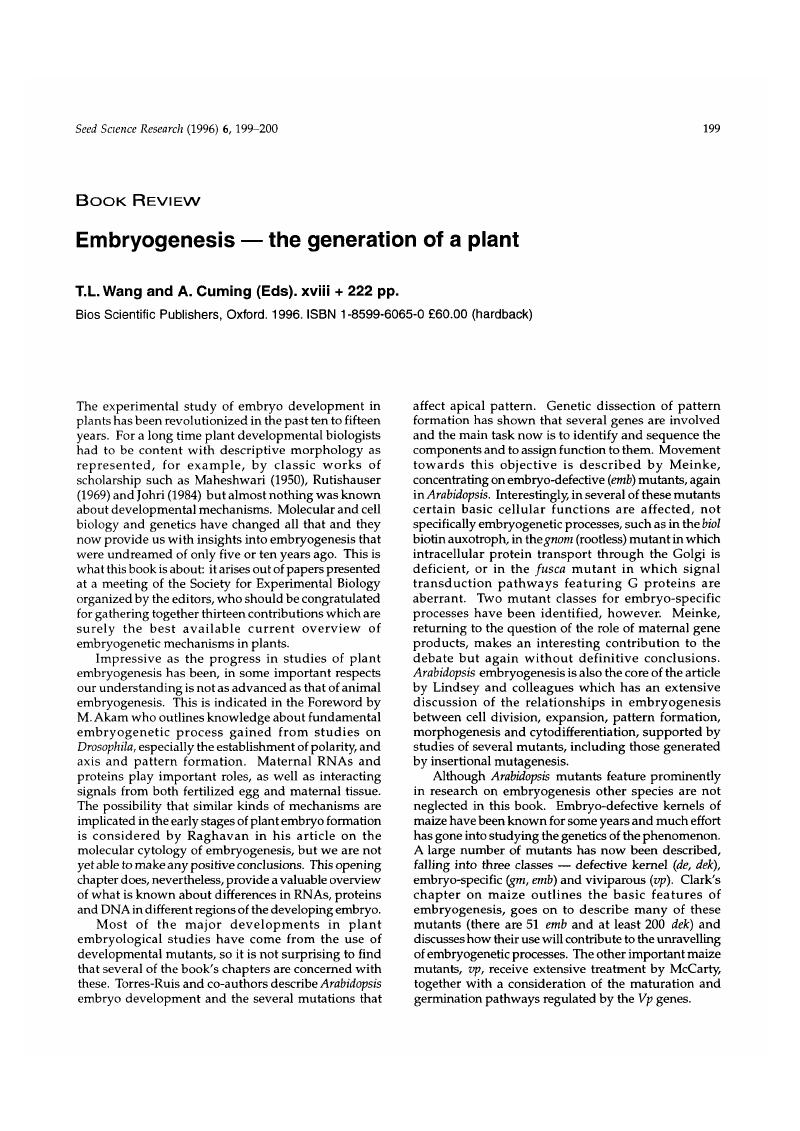 Embryogenesis — the generation of a plant T.L. Wang and A. Cuming (Eds ...