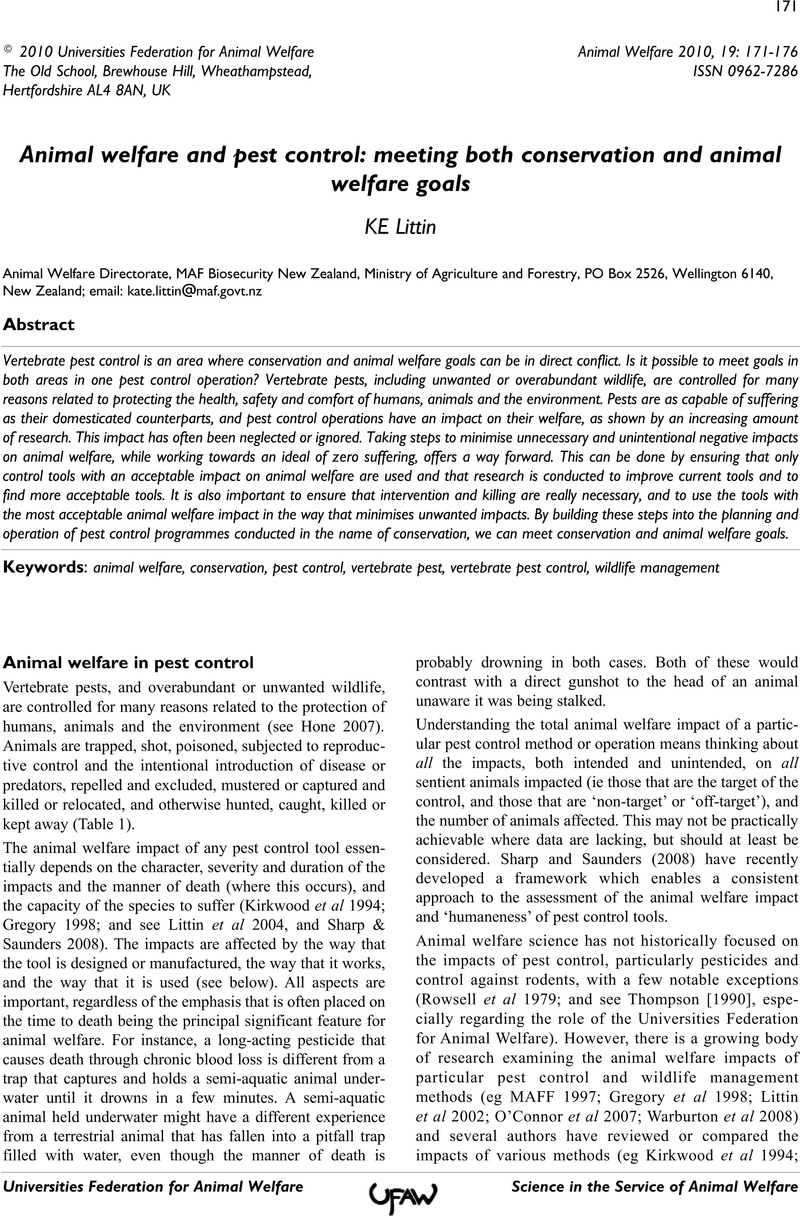 Animal welfare and pest control: meeting both conservation and animal ...