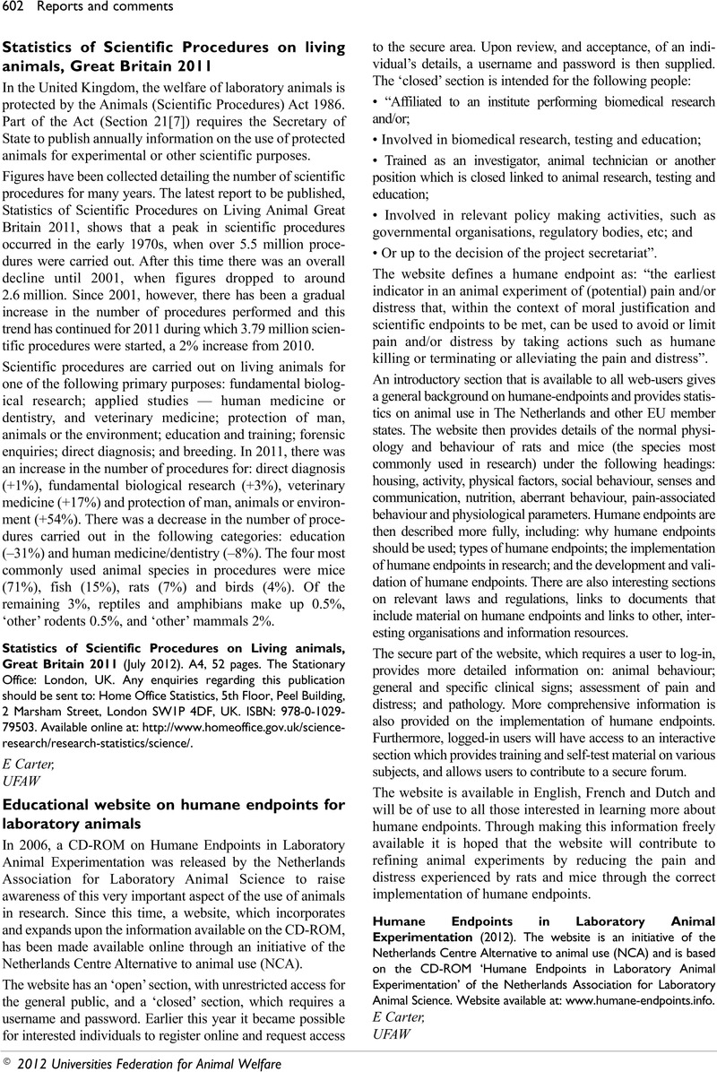 Educational website on humane endpoints for laboratory animals | Animal ...