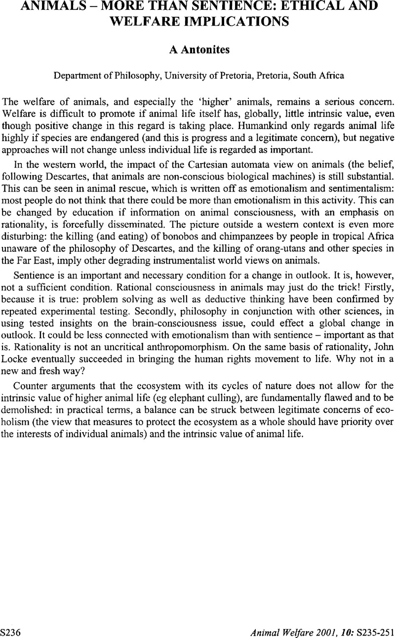 Animals - More Than Sentience: Ethical and Welfare Implications ...