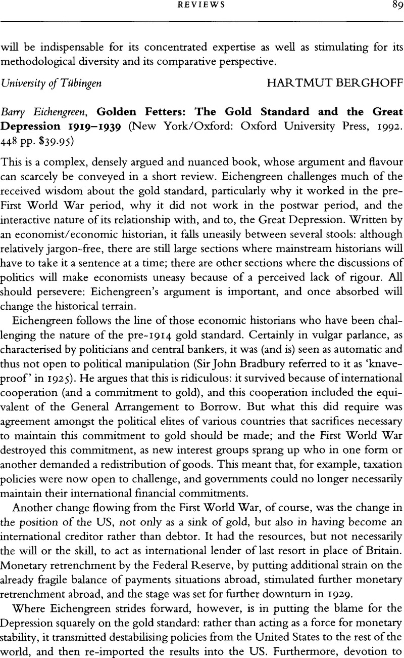 Barry Eichengreen, Golden Fetters: The Gold Standard and the Great ...