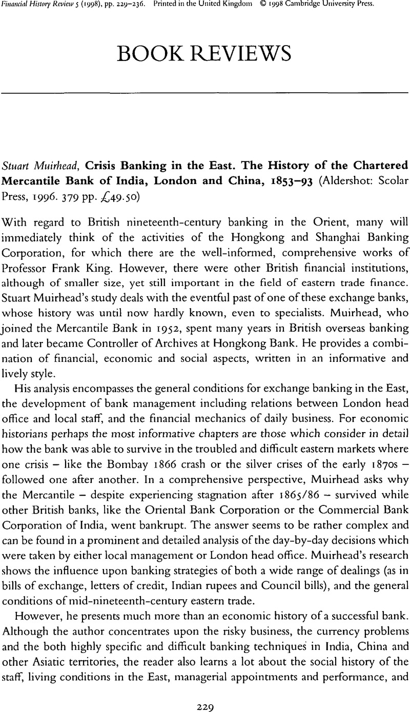Stuart Muirhead, Crisis Banking in the East. The History of the ...