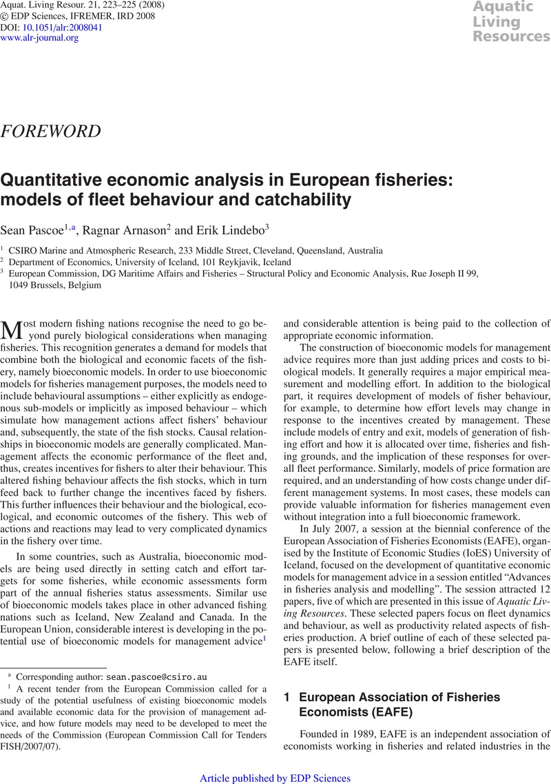 Quantitative economic analysis in European fisheries: models of fleet ...