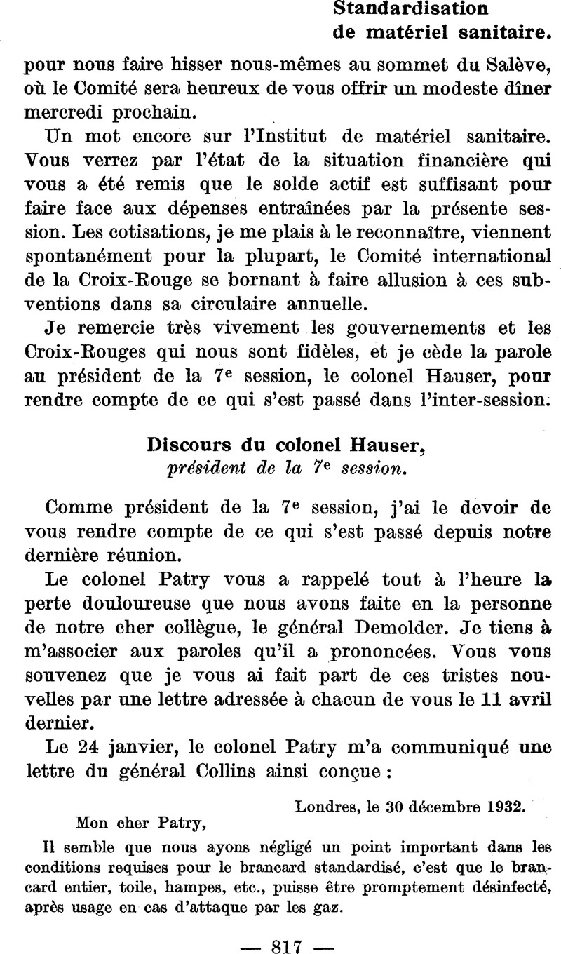 Discours du colonel Hauser | International Review of the Red Cross ...