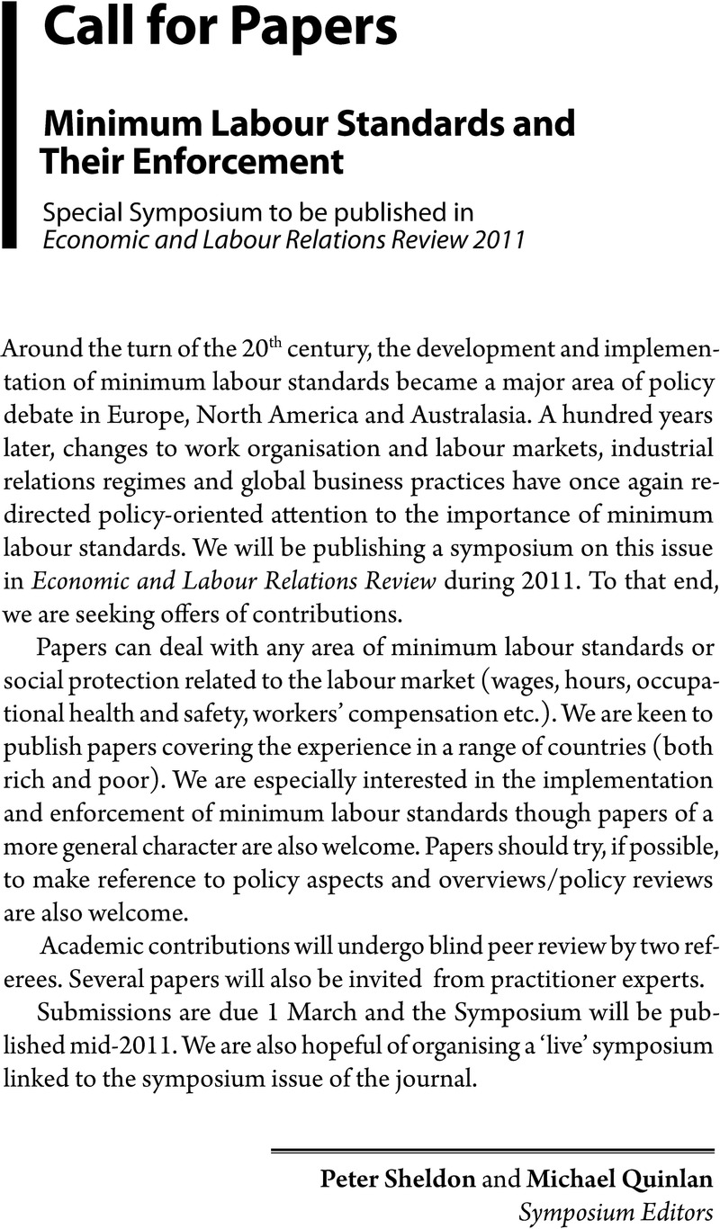 Minimum Labour Standards and Their Enforcement: Special Symposium to Be ...