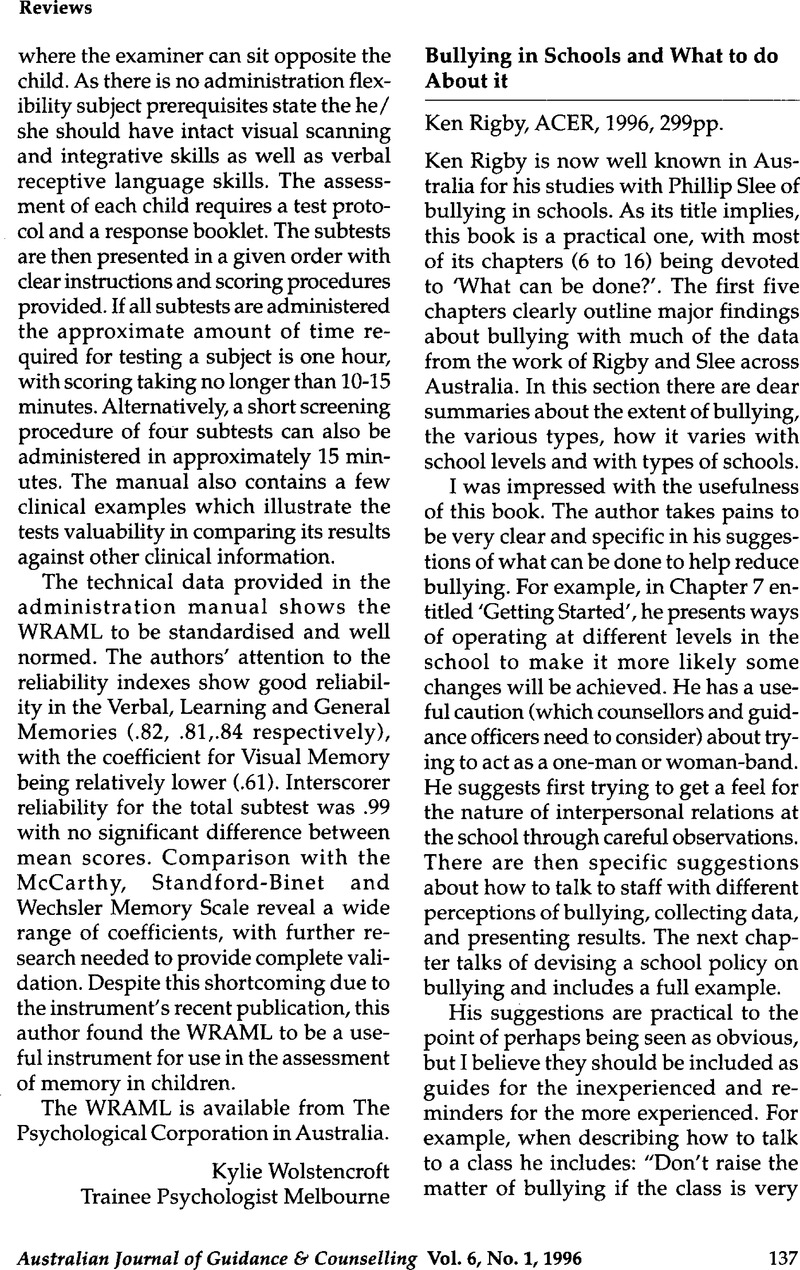 Bullying in Schools and What to do About it, Ken Rigby, ACER, 1996 ...
