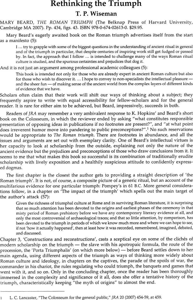 Rethinking the Triumph - MARY BEARD, THE ROMAN TRIUMPH (The Belknap ...