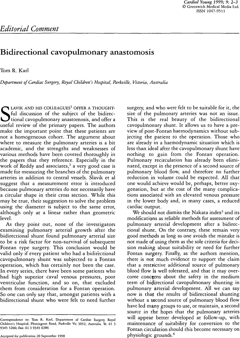 Bidirectional cavopulmonary anastomosis | Cardiology in the Young ...