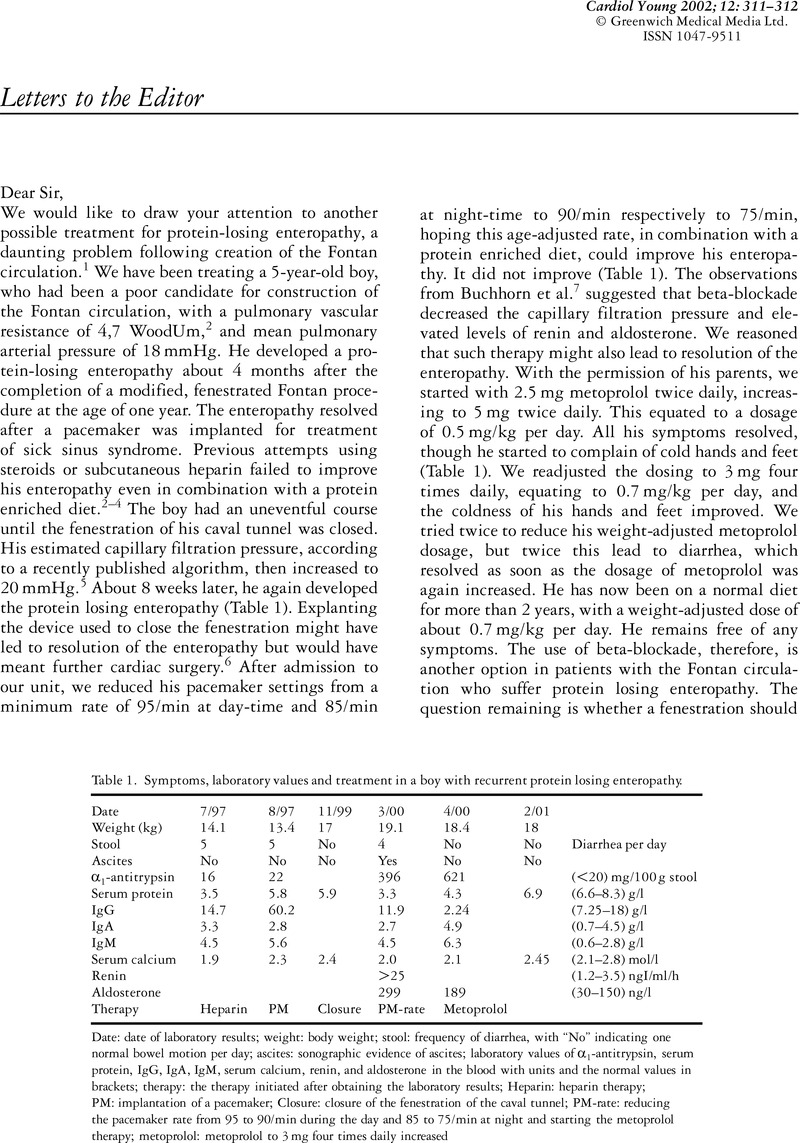 Letters to the Editor | Cardiology in the Young | Cambridge Core