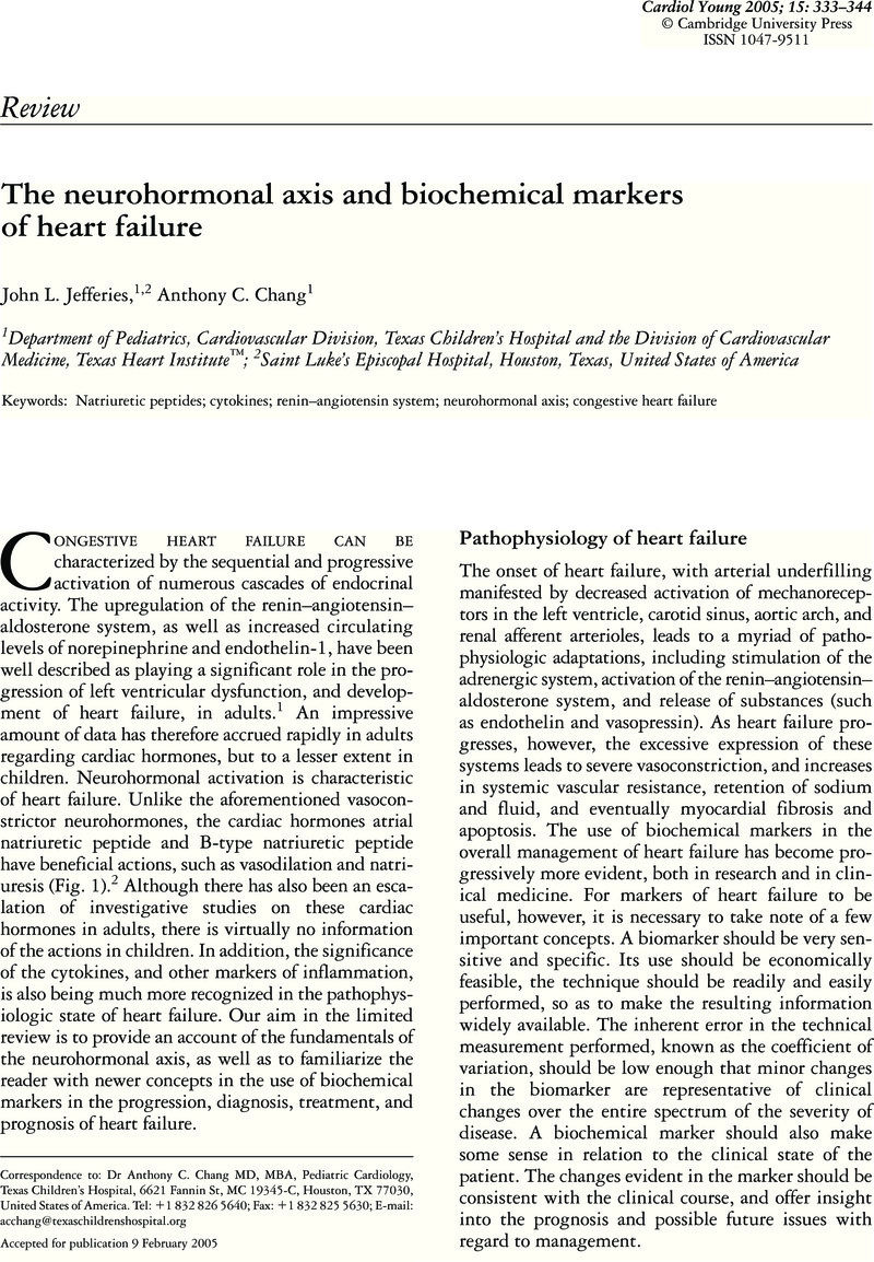 The neurohormonal axis and biochemical markers of heart failure ...
