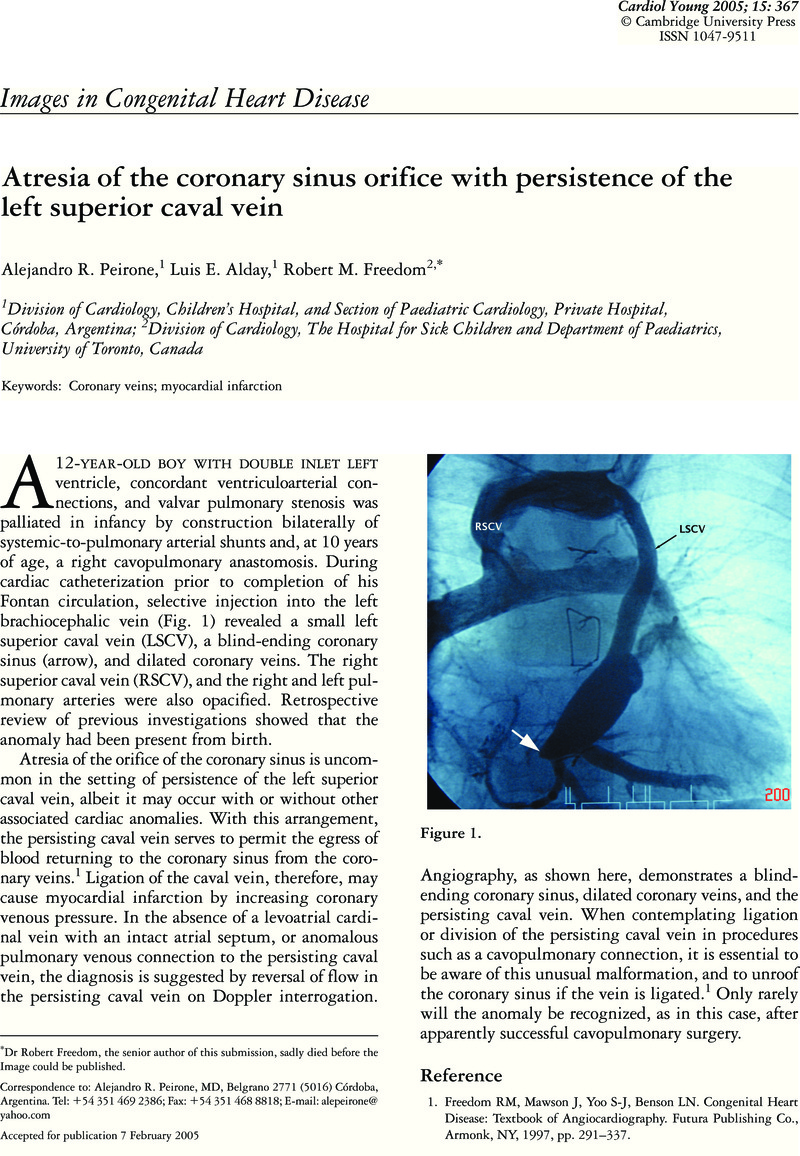 Atresia of the coronary sinus orifice with persistence of the left ...