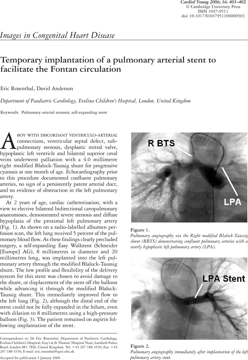 Temporary implantation of a pulmonary arterial stent to facilitate the ...