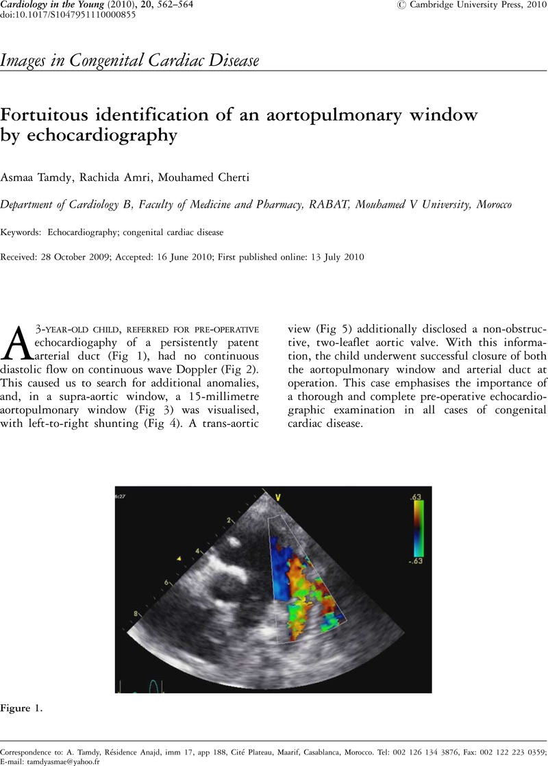 Fortuitous identification of an aortopulmonary window by ...