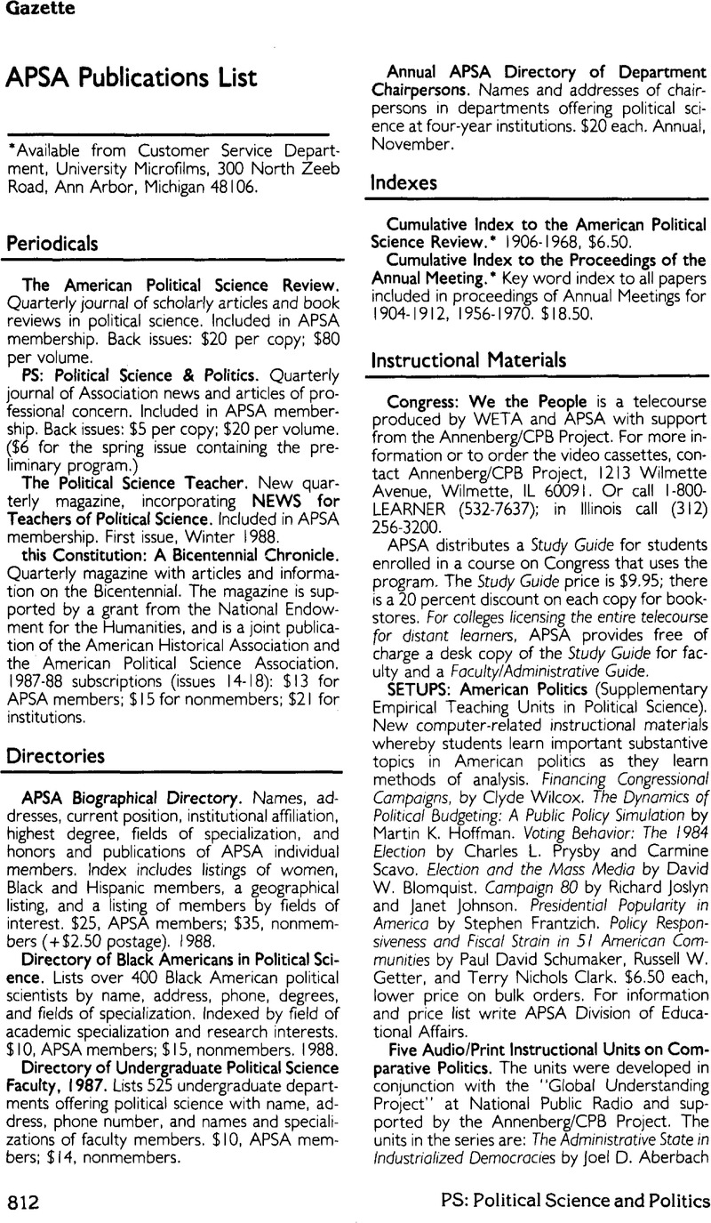 APSA Publications List | PS: Political Science & Politics | Cambridge Core