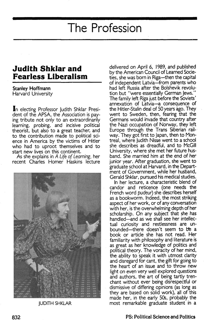 Judith Shklar and Fearless Liberalism | PS: Political Science ...