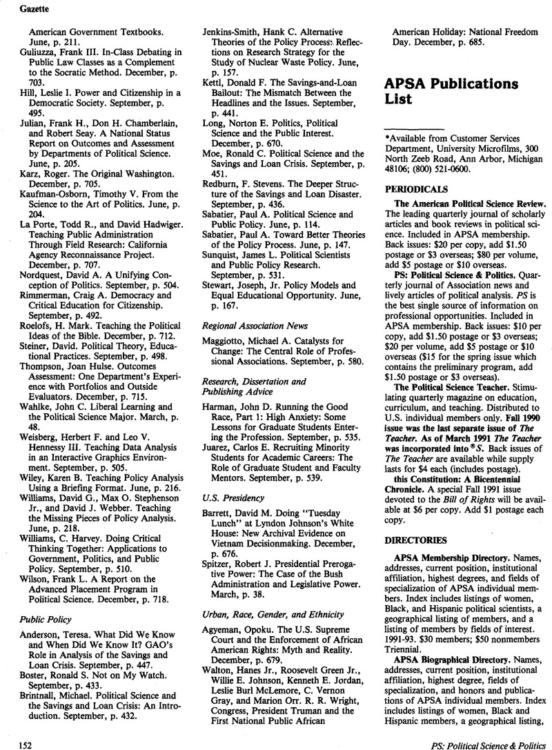 APSA Publications List | PS: Political Science & Politics | Cambridge Core