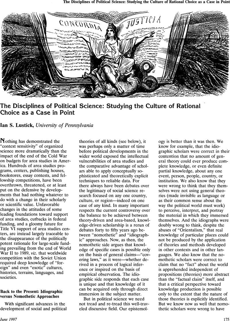 The Disciplines of Political Science: Studying the Culture of Rational ...
