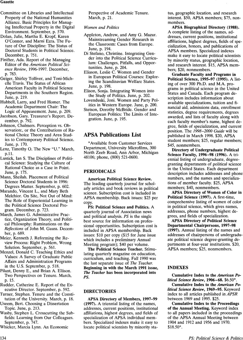 APSA Publications List | PS: Political Science & Politics | Cambridge Core