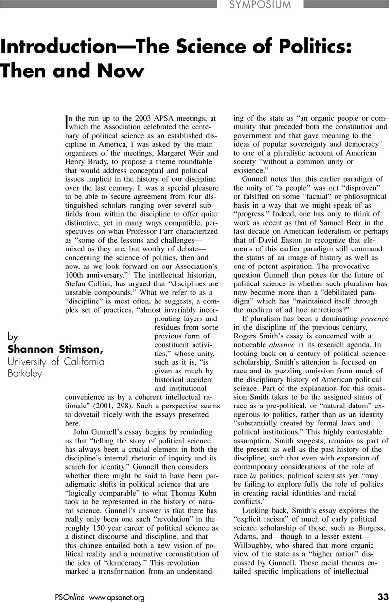 Introduction—The Science of Politics: Then and Now | PS: Political ...