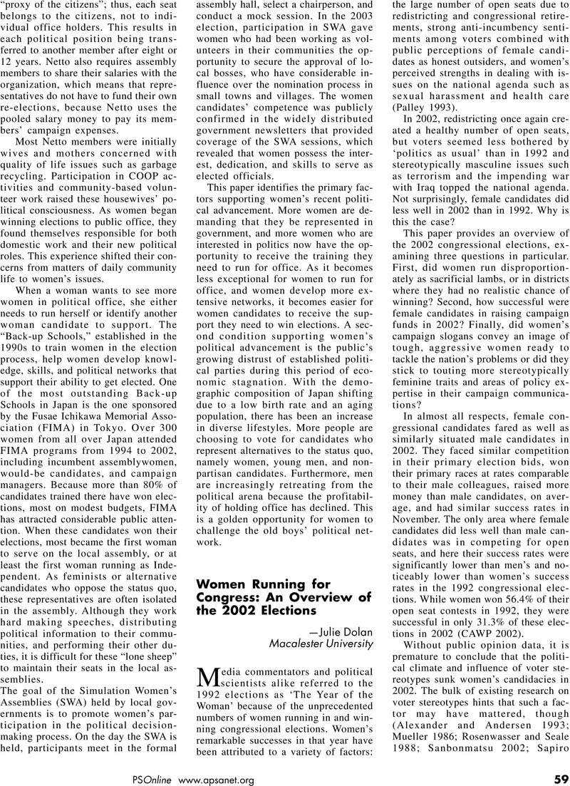 Women Running for Congress: An Overview of the 2002 Elections | PS ...