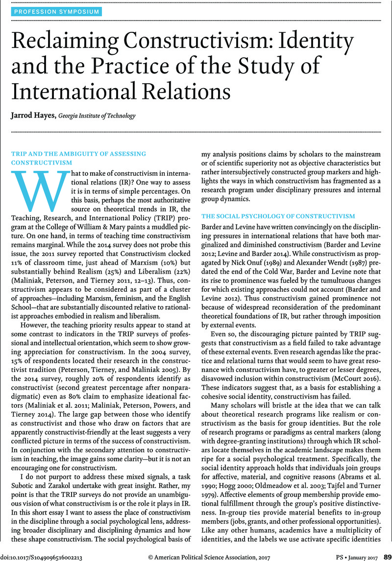 Reclaiming Constructivism: Identity and the Practice of the Study of ...