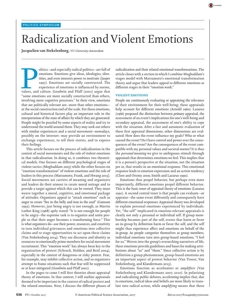Radicalization and Violent Emotions | PS: Political Science & Politics ...