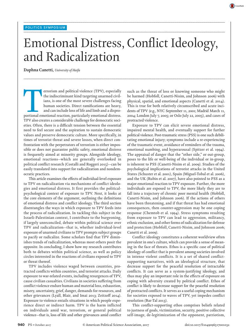 Emotional Distress, Conflict Ideology, and Radicalization | PS ...