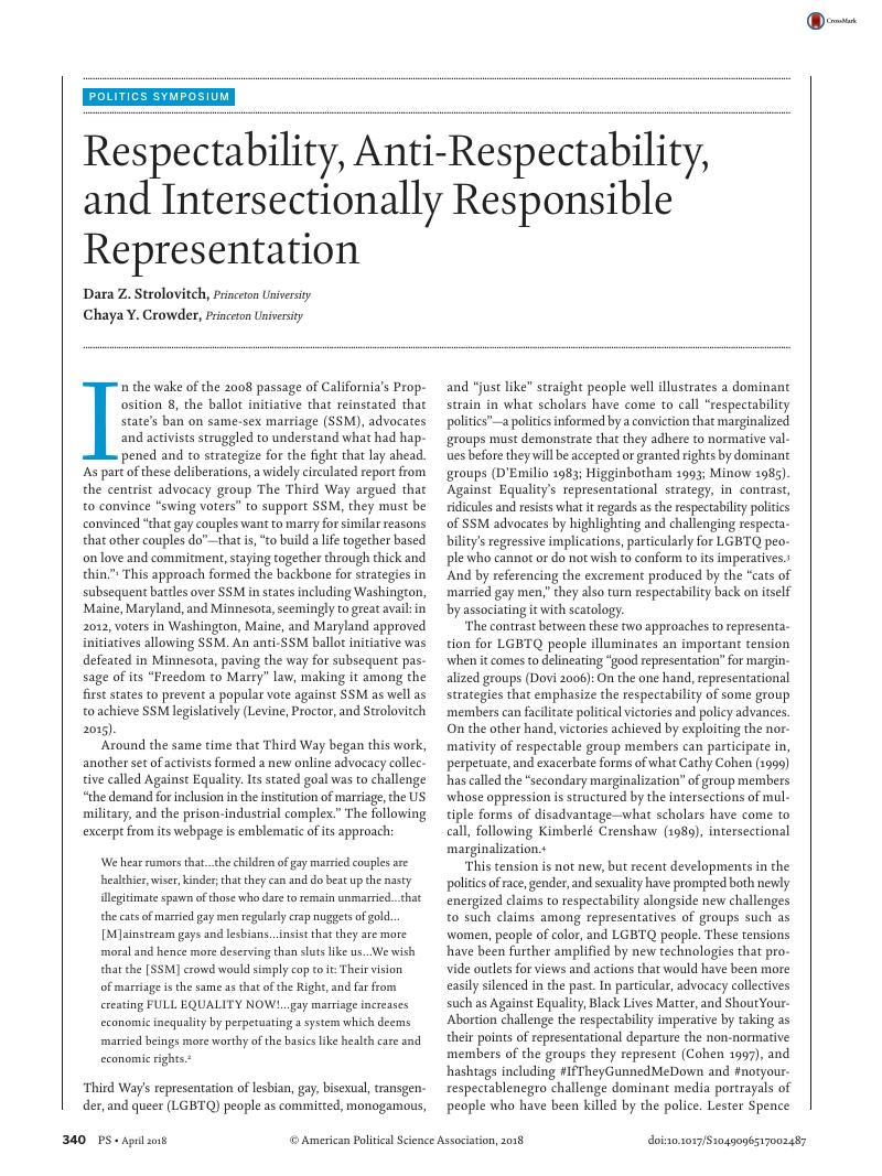 Respectability, Anti-Respectability, and Intersectionally Responsible ...