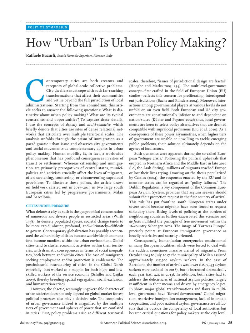 How “Urban” Is Urban Policy Making? | PS: Political Science & Politics ...