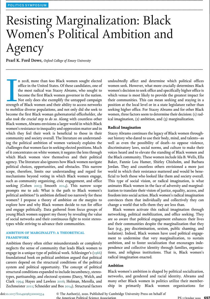 Resisting Marginalization: Black Women’s Political Ambition and Agency ...