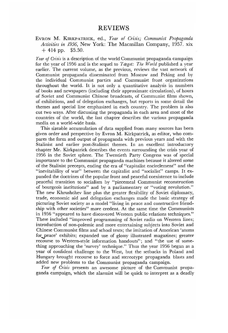 Evron M. Kirkpatrick, ed., Year of Crisis; Communist Propaganda ...
